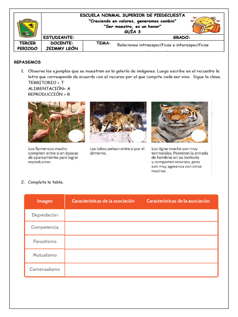 Guía 3 Repasemos Relaciones Intra e Interespecíficas | PDF | Huevo ...