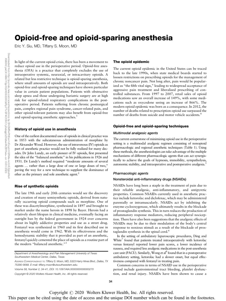 Opioid Free and Opioid Sparing Anesthesia.6 | PDF | Analgesic | Opioid