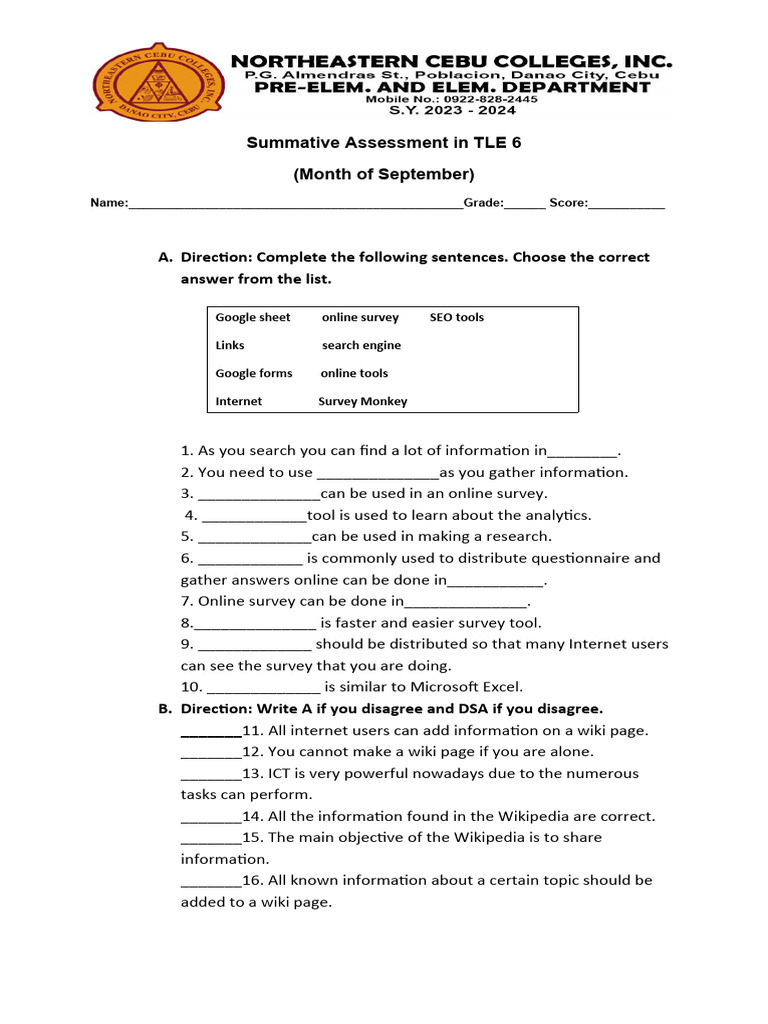 TLE 6 Summative Assessment Guide | PDF | Wiki | Wikipedia