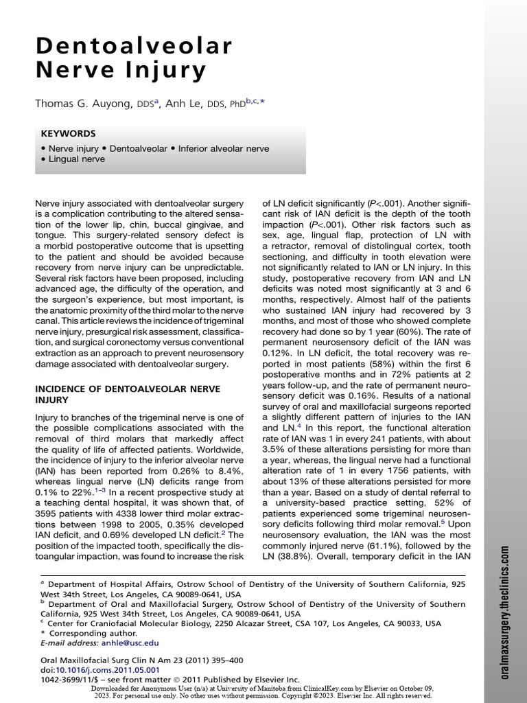 Dentoalveolar Nerve Injury | PDF | Nervous System | Anatomy