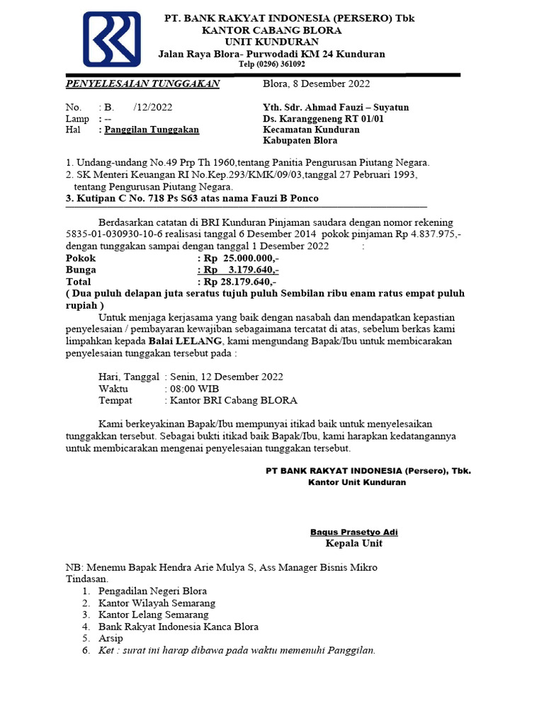 Surat Pangilan DH Ke Cabang | PDF