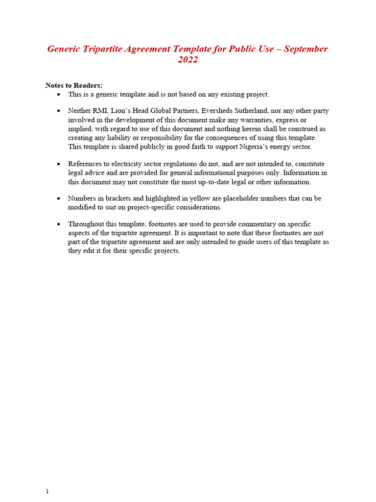Tripartite Agreement Template for Nigeria | PDF | Electrical Grid ...