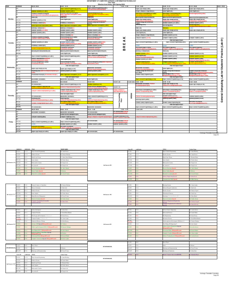 Time Table CS Department Spring-2024 (Copy - 03) | PDF | Databases | Computer Programming