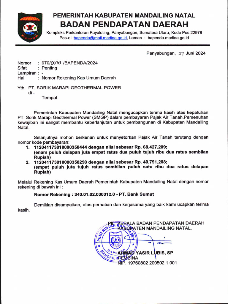 Surat Tagihan & SKPD ABT PT SMGP Jan-May 2024 | PDF