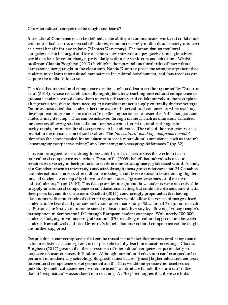 Intercultural Competence Essay | PDF | Teachers | Cognition