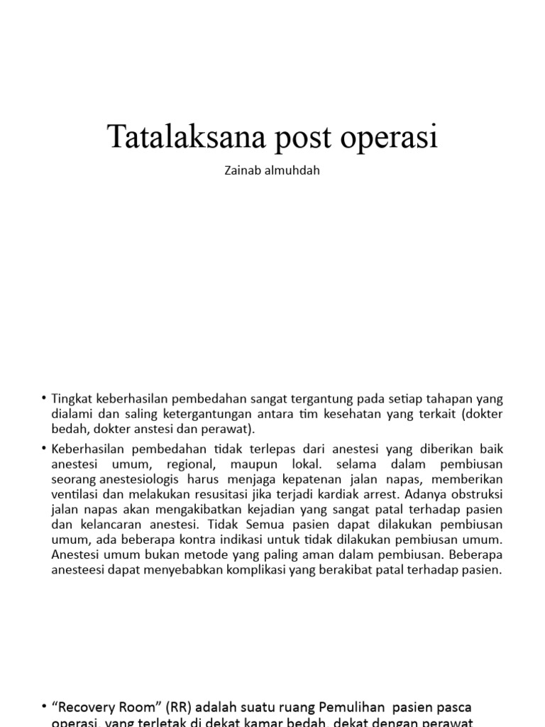 Tatalaksana Pasca Operasi dan PACU | PDF | Pengembangan Diri | Sains ...