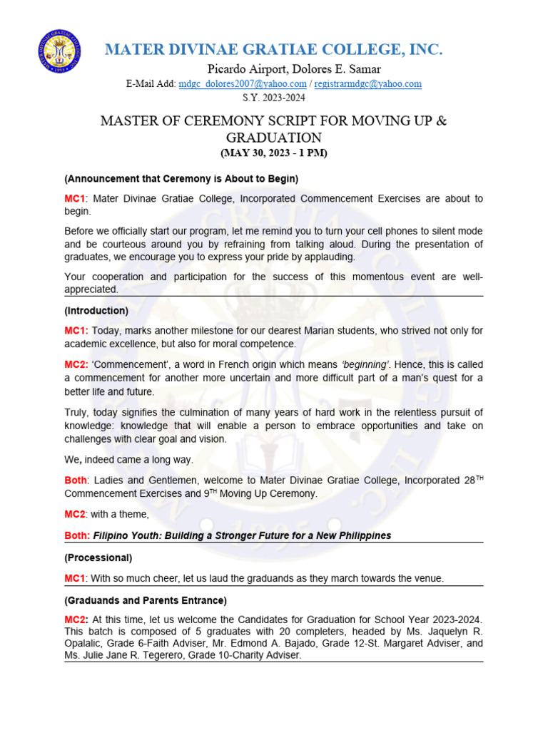 print this SCRIPT FOR MOVING UP | PDF