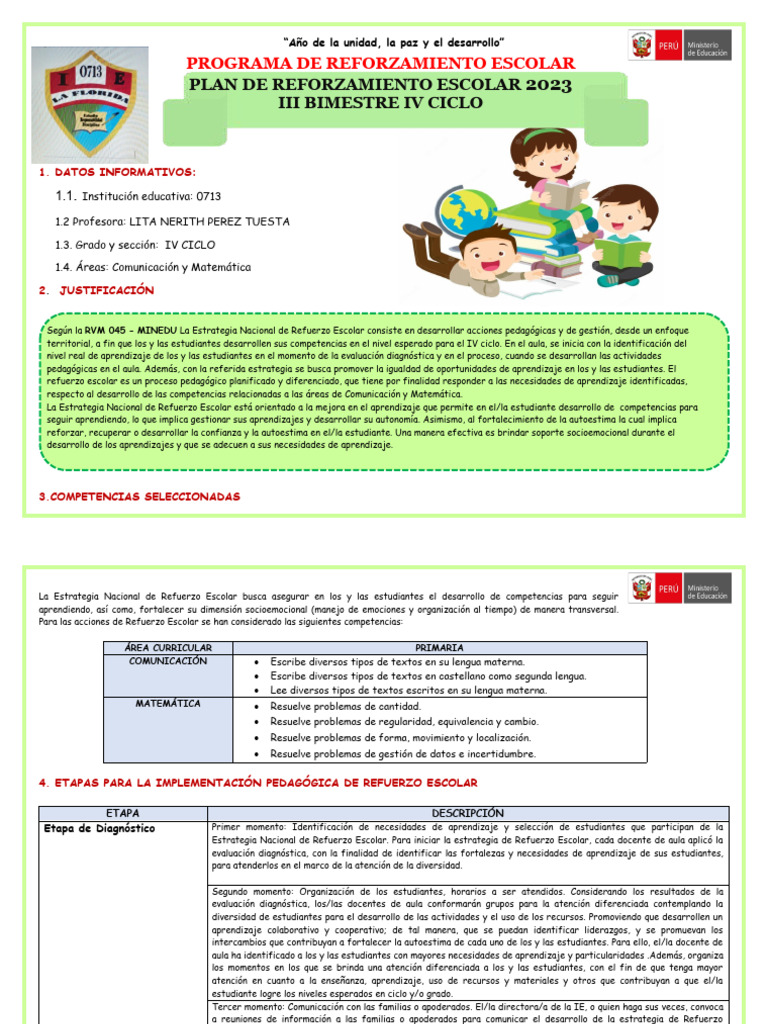 Iv Plan de Reforzamiento Iii Bimestre Planificador Eda 7 | PDF | Números | Aprendizaje