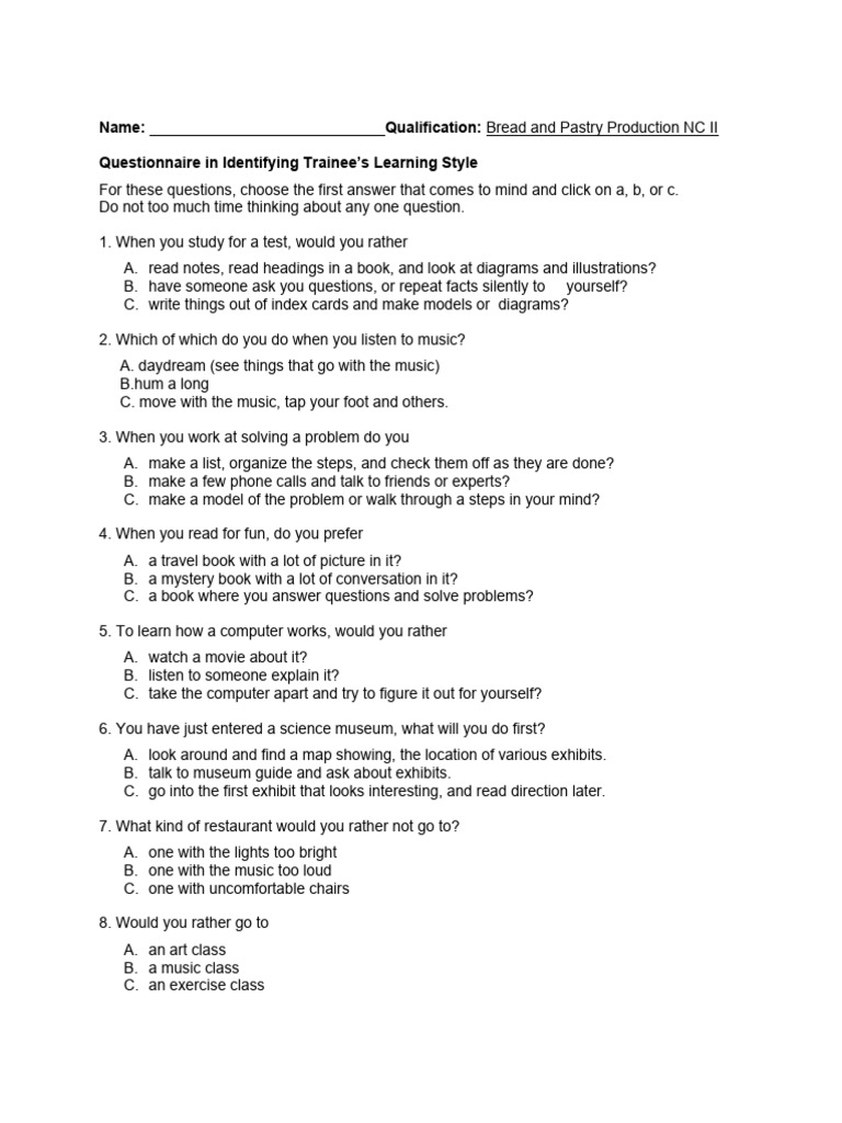 identifying learning style | PDF | Learning Styles | Cognitive Psychology