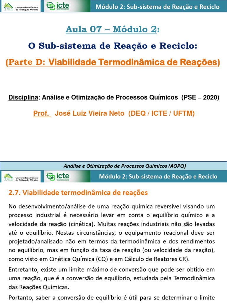 Aula07 Modulo2 ParteD AOPQ 2022 1s Subsistema Reacao e Reciclo | PDF ...