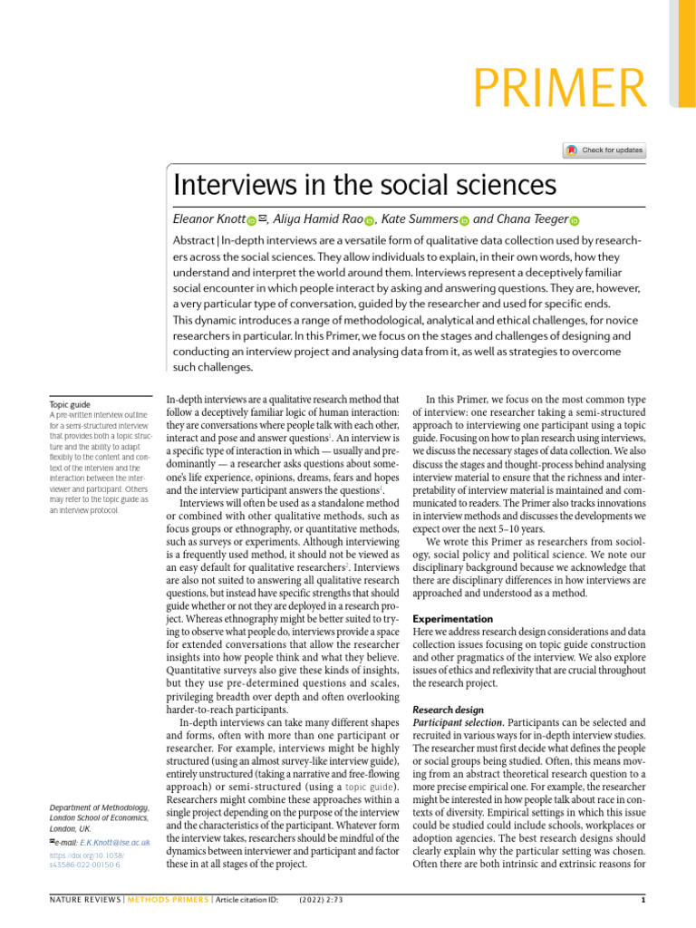 W12-Knott, E. Et Al. (2022) - Interviews in The Social Sciences. Nature ...