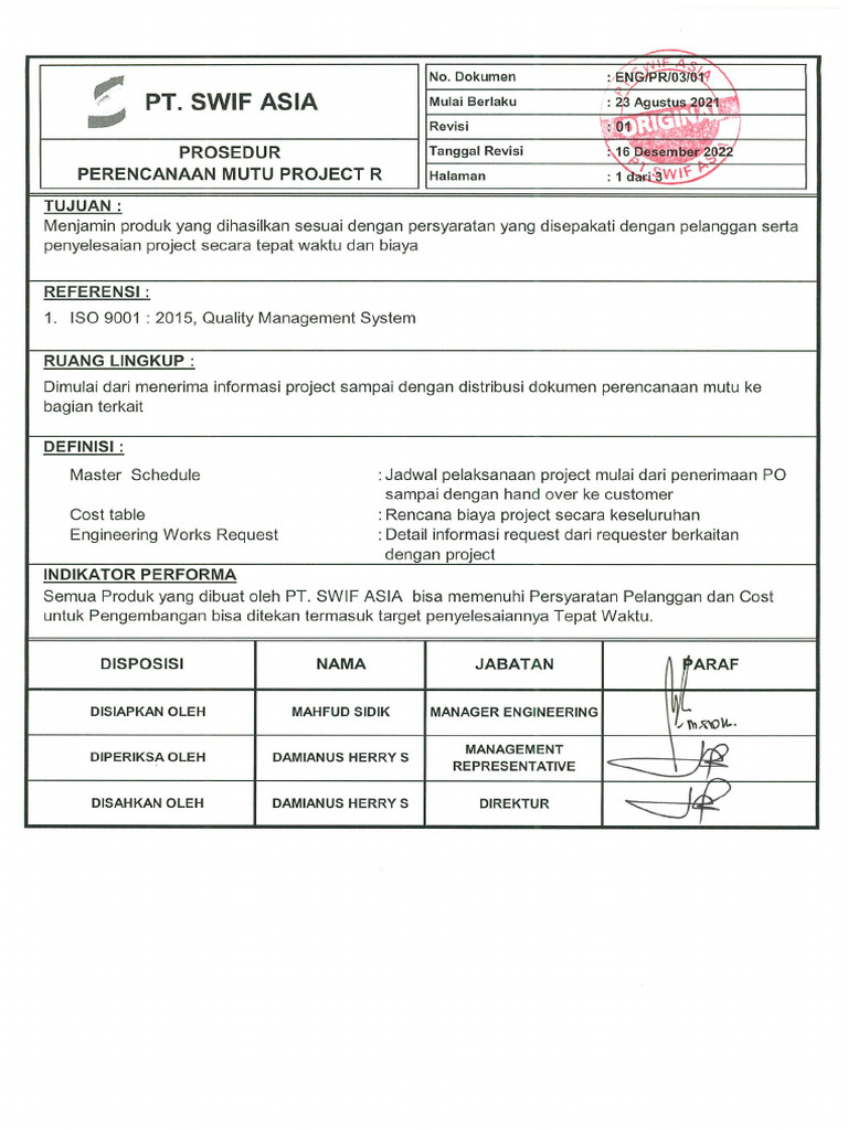 Prosedur Perencanaan Mutu R Project | PDF