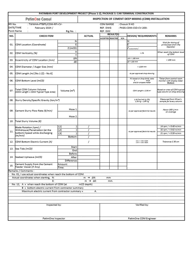 Inspection Sheet for CDM Installation Works R-4 [Update] | PDF | Flow ...