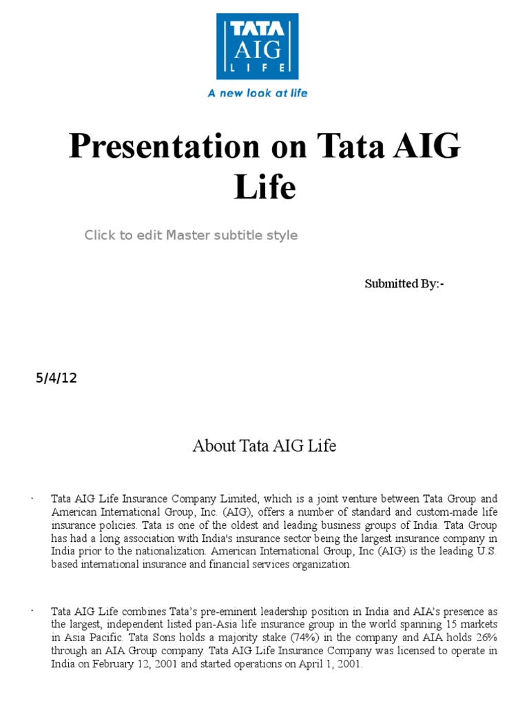 Presentation On Tata AIG Life | PDF | American International Group ...
