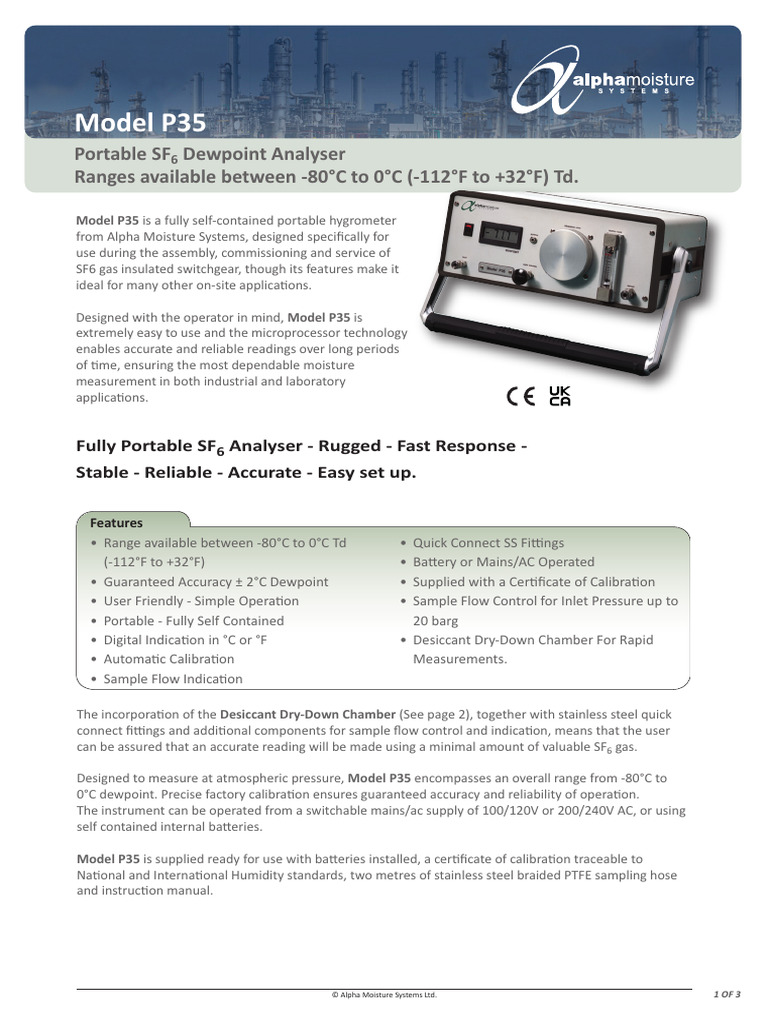 P35 Portable Dewpoint Meter Datasheet 1898 Iss7 | PDF | Gases | Pipe ...