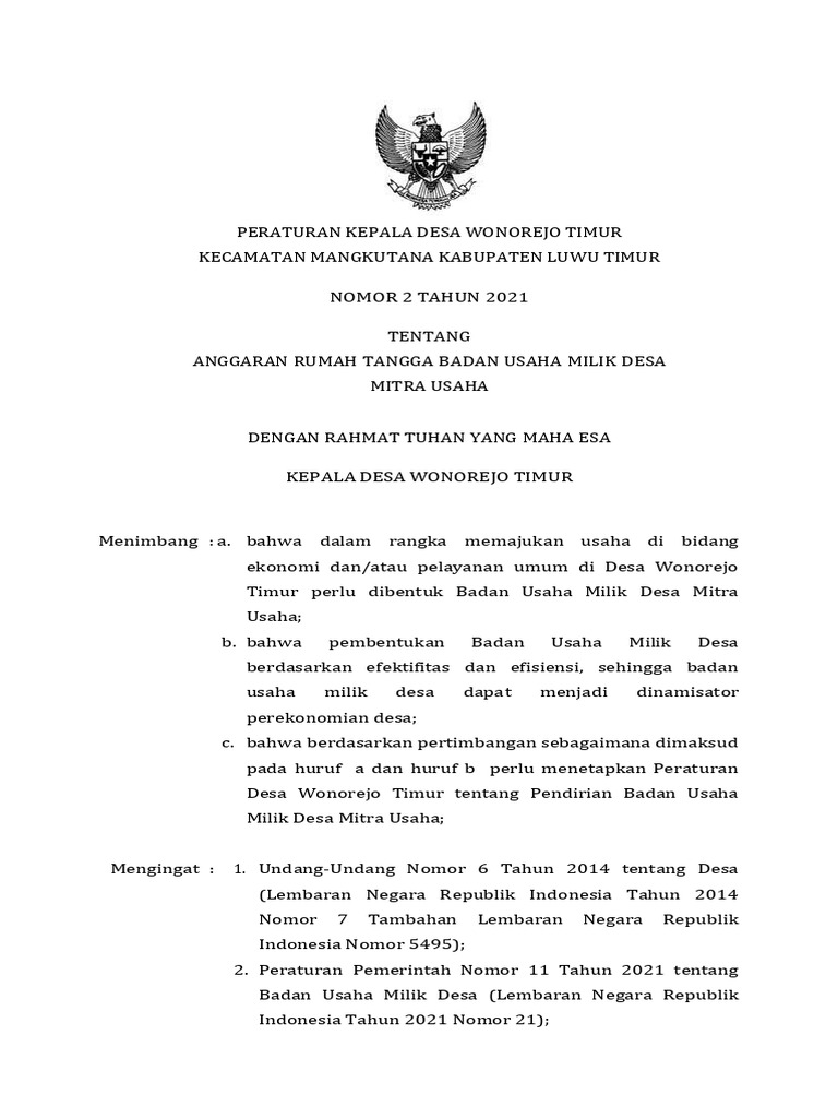 PERKADES Dan ART 2021 | PDF | Pengelolaan Keuangan & Uang