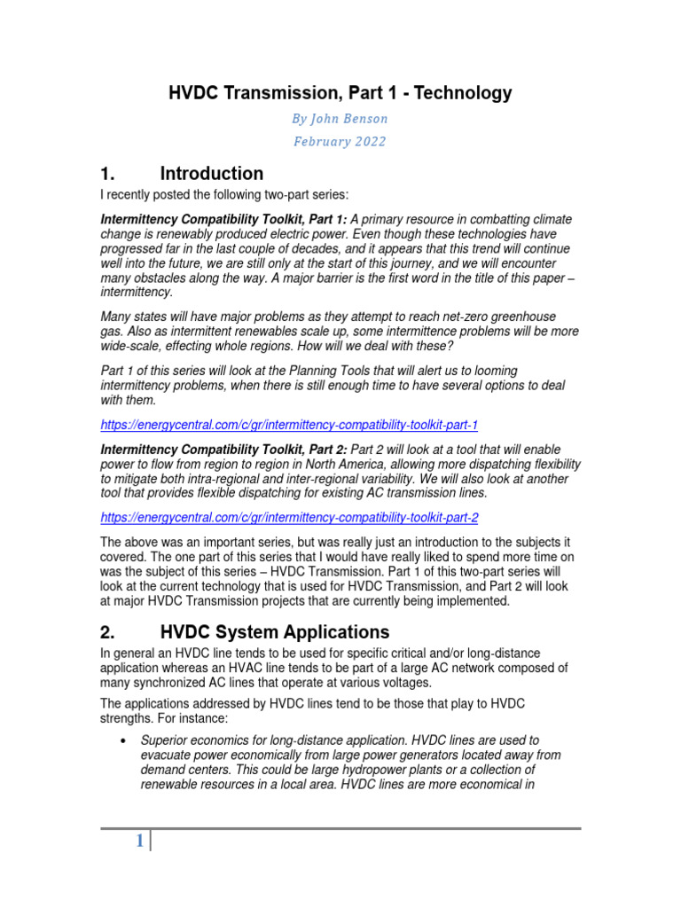 HVDC Transmission Part 1 Technology | PDF | High Voltage Direct Current | Electric Power ...