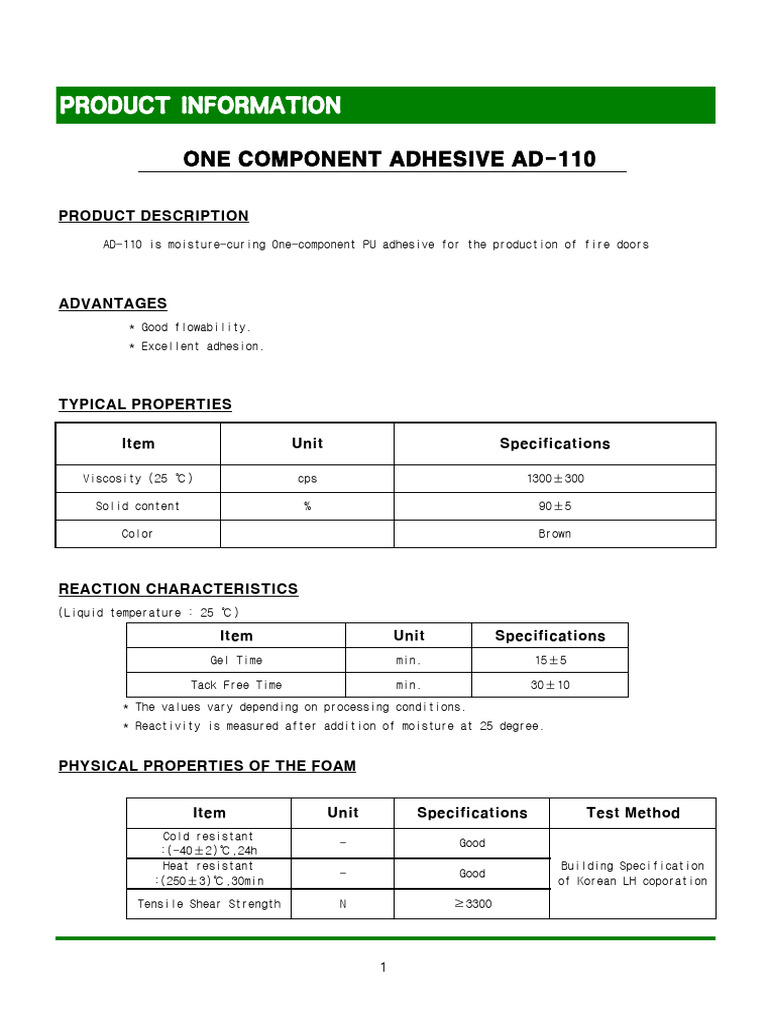 AD-110 One-Component PU Adhesive | PDF | Liquids | Adhesive