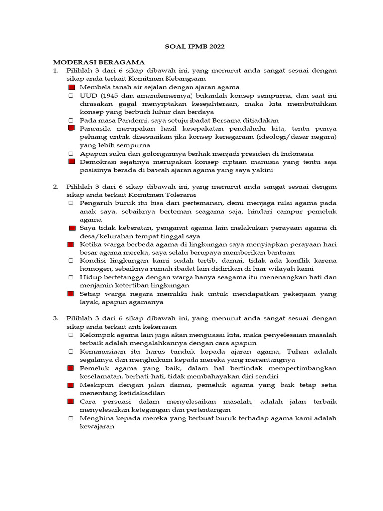 Contoh Soal Moderasi Beragama IPMB 2022 | PDF