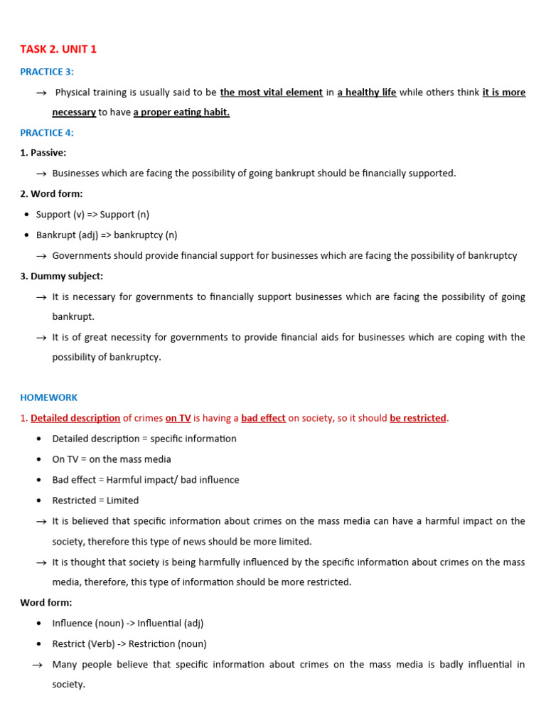 Unit 1 - Homework (Answer) | PDF | Teachers | Wildlife