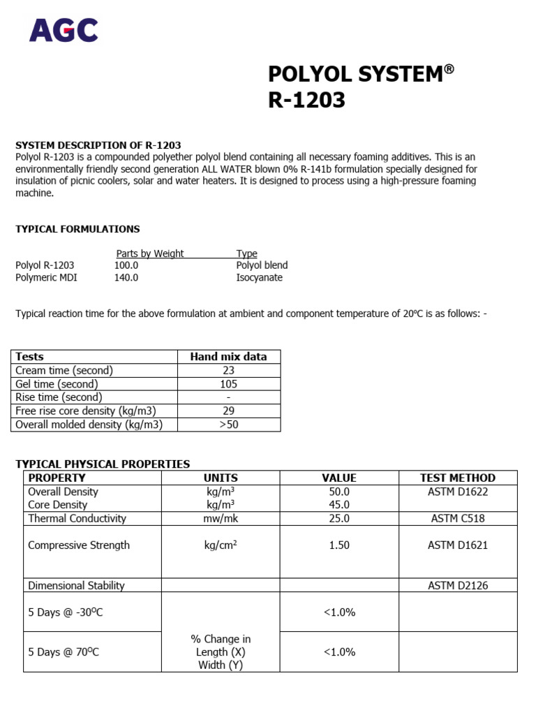 R-1203 Polyol System Overview | PDF | Thermal Insulation | Density