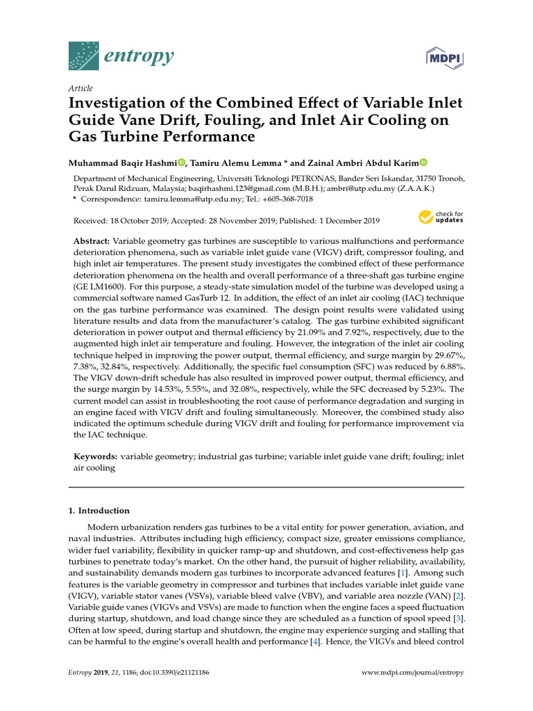 Gas Turbine Performance: VIGV Drift & Fouling | PDF | Gas Turbine | Heat