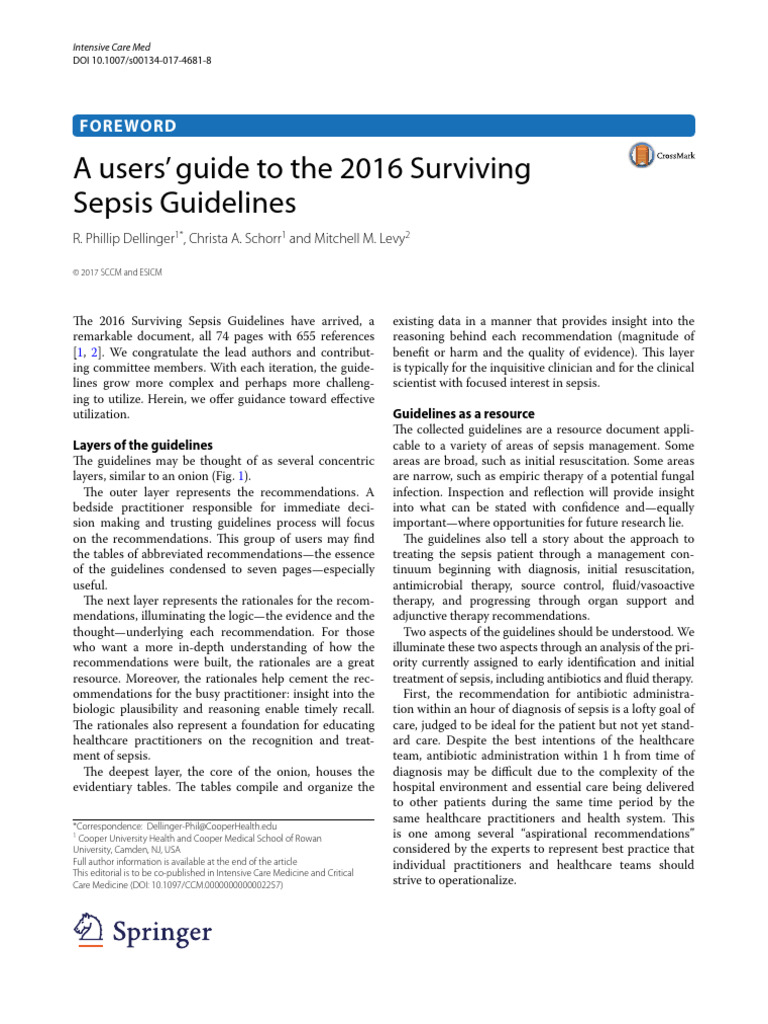 Surviving Sepsis Guidelines 2016 | PDF | Sepsis | Evidence Based Medicine