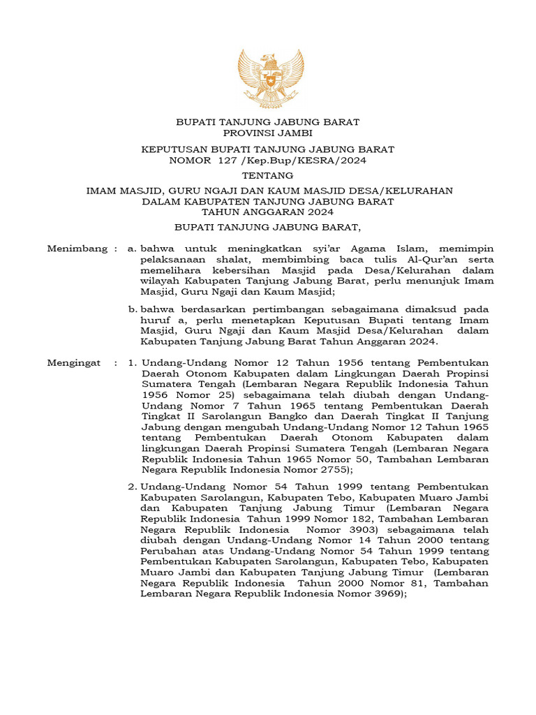 SK Imam Masjid Guru Ngaji Dan Kaum Masjid Tahun 2024 | PDF