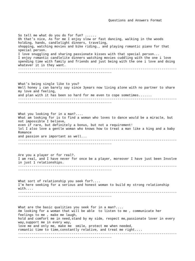 Questions and Answers Format | PDF | Romance (Love)