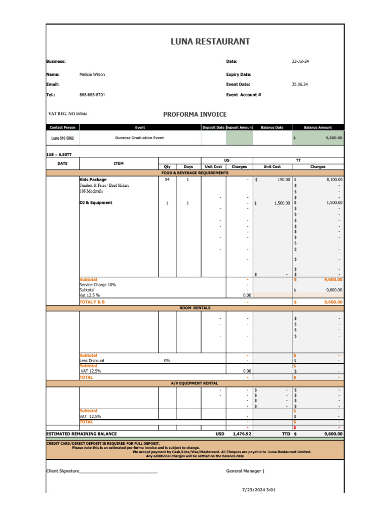 Proforma Melicia Wilson | PDF | Value Added Tax | Payments