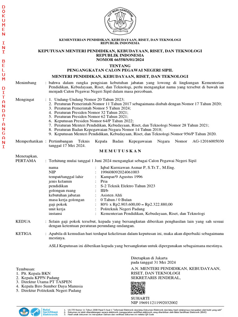 Pengangkatan Calon PNS di Kemdikbud RI | PDF