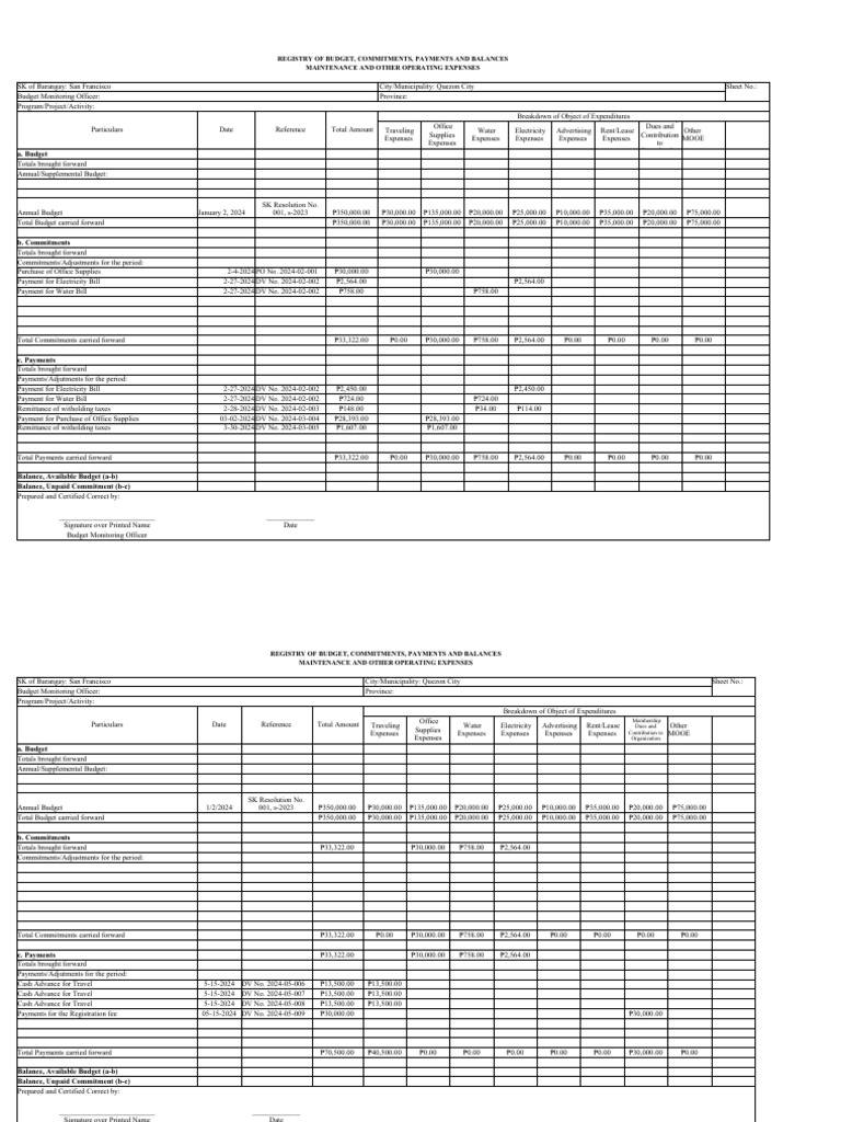 RBCPB Mooe Exercise | PDF | Budget | Payments