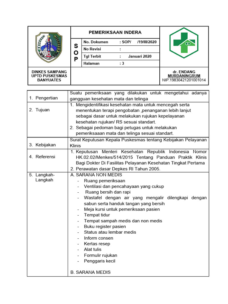 Prosedur Pemeriksaan Indera Kesehatan | PDF