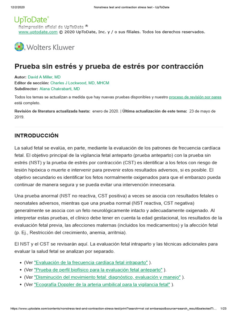 PRUEBA SIN ESTRES Y CST 2020 | Descargar gratis PDF | Feto | Parto
