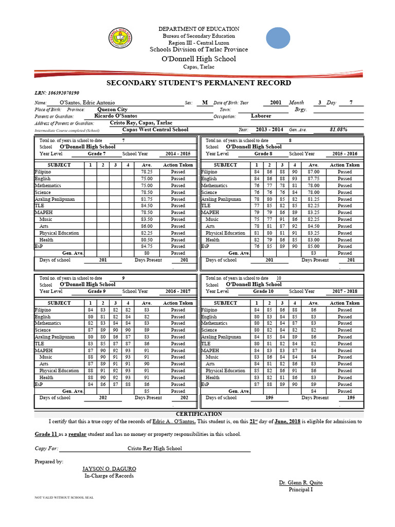 Form 137-A (Template) USB | PDF | Science