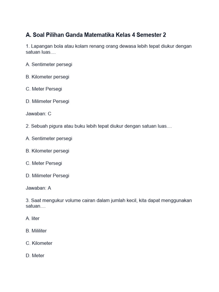 Soal MTK KLS 4 | PDF