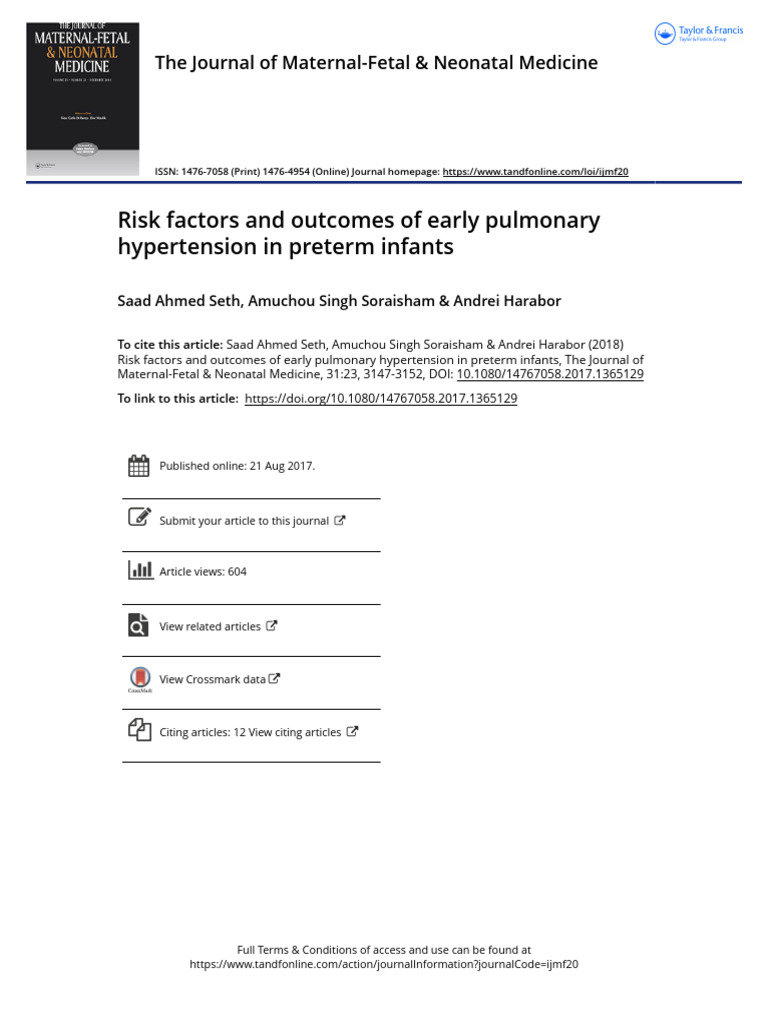 Risk Factors and Outcomes of Early Pulmonary Hypertension, Saad | PDF ...