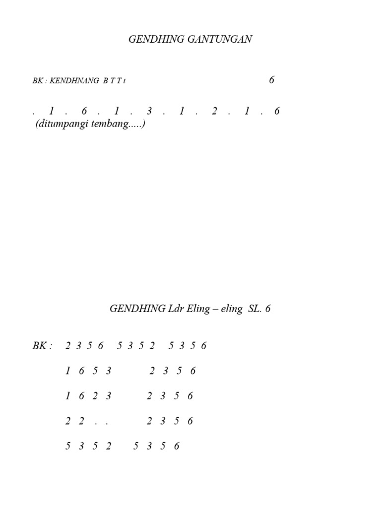 Gendhing Gantungan Dan Eling Eling | PDF