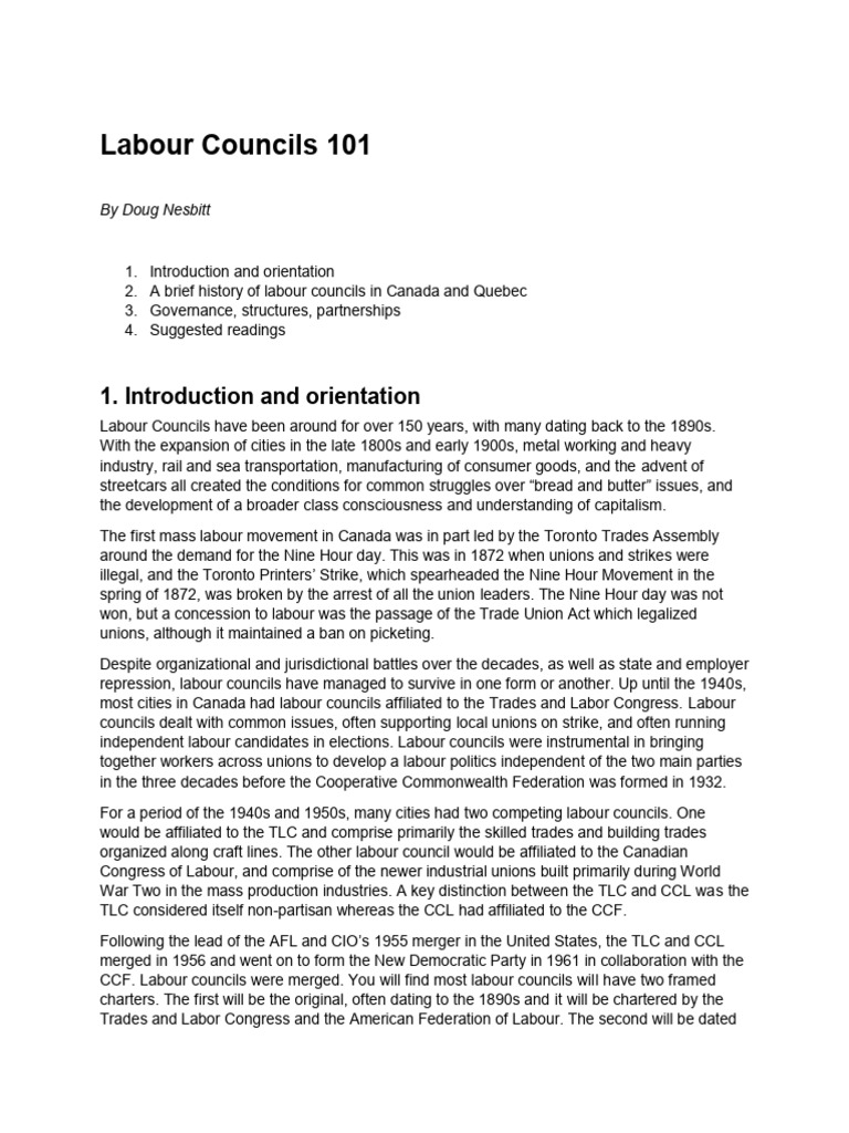 Labour Councils 101 - Handout | PDF | Trade Union | Social Movements