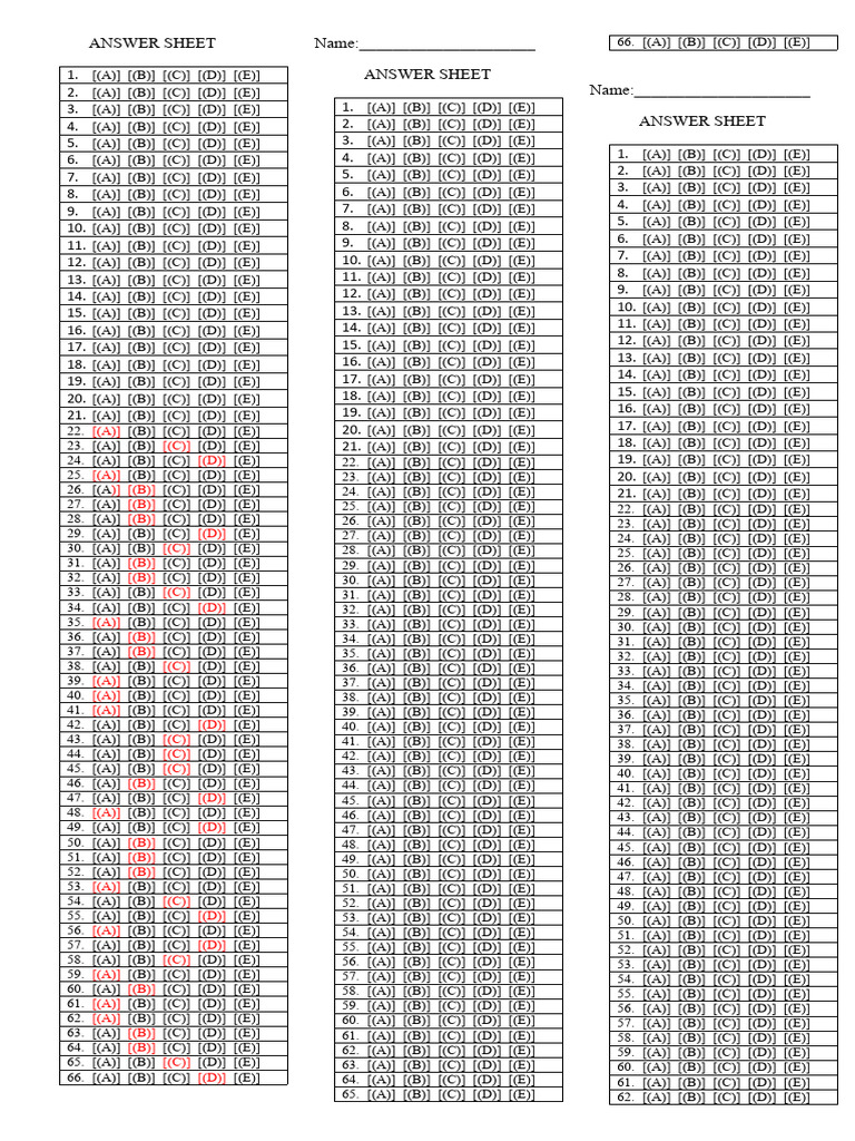 Answer Key & Sheet Session 1 | PDF