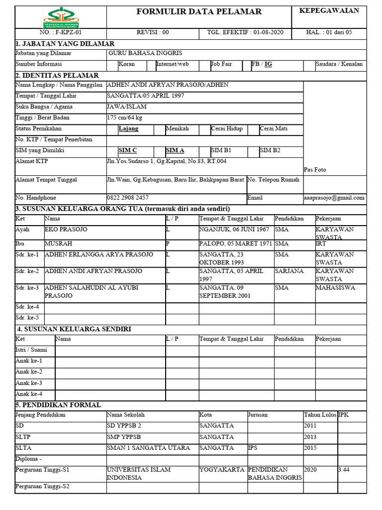 FORMULIR_DATA_PELAMAR_(1)[1] | PDF