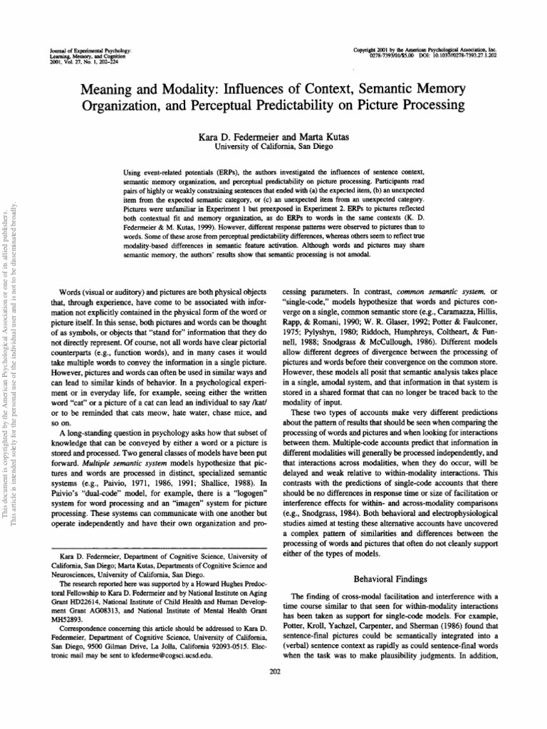 Federmeier 2001 | PDF | Priming (Psychology) | Mental Processes