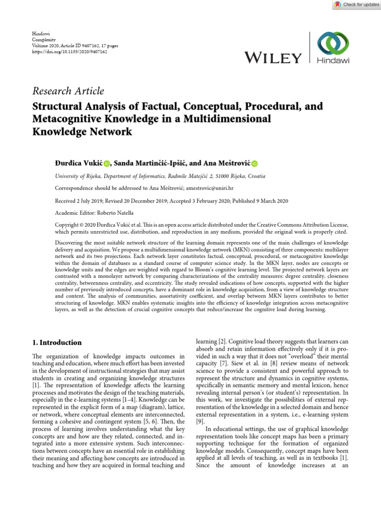 Complexity - 2020 - Vukić - Structural Analysis of Factual Conceptual ... Complexity - 2020 - Vukić - Structural Analysis of Factual Conceptual ...