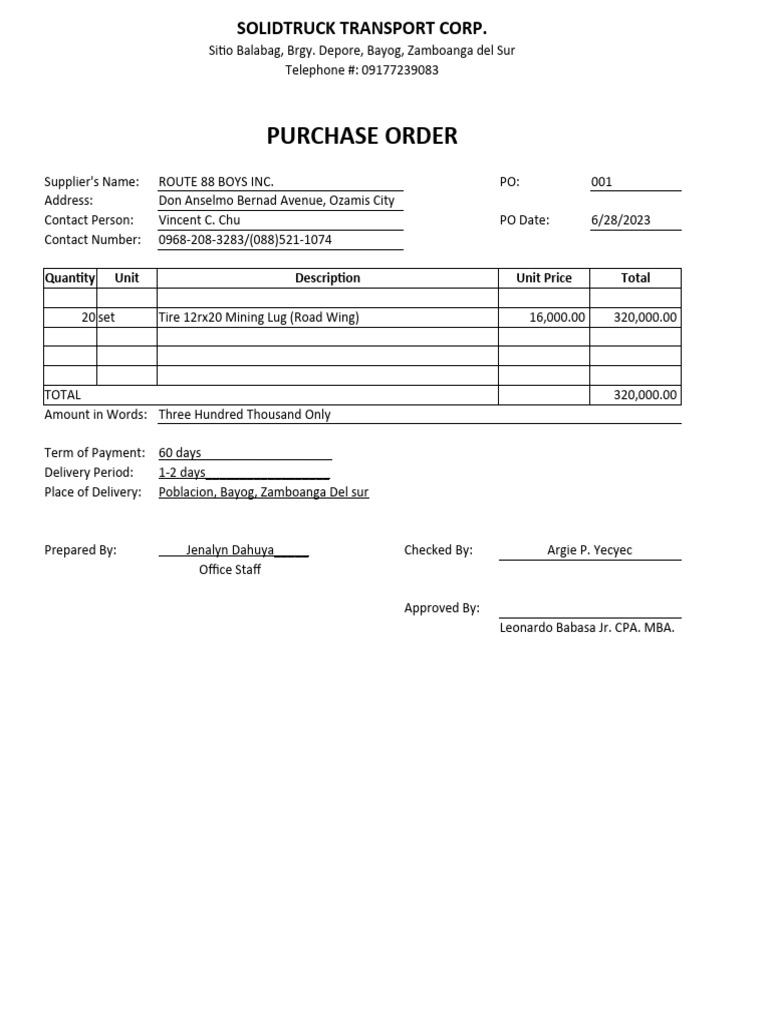 Purchase Order for Mining Tires | PDF