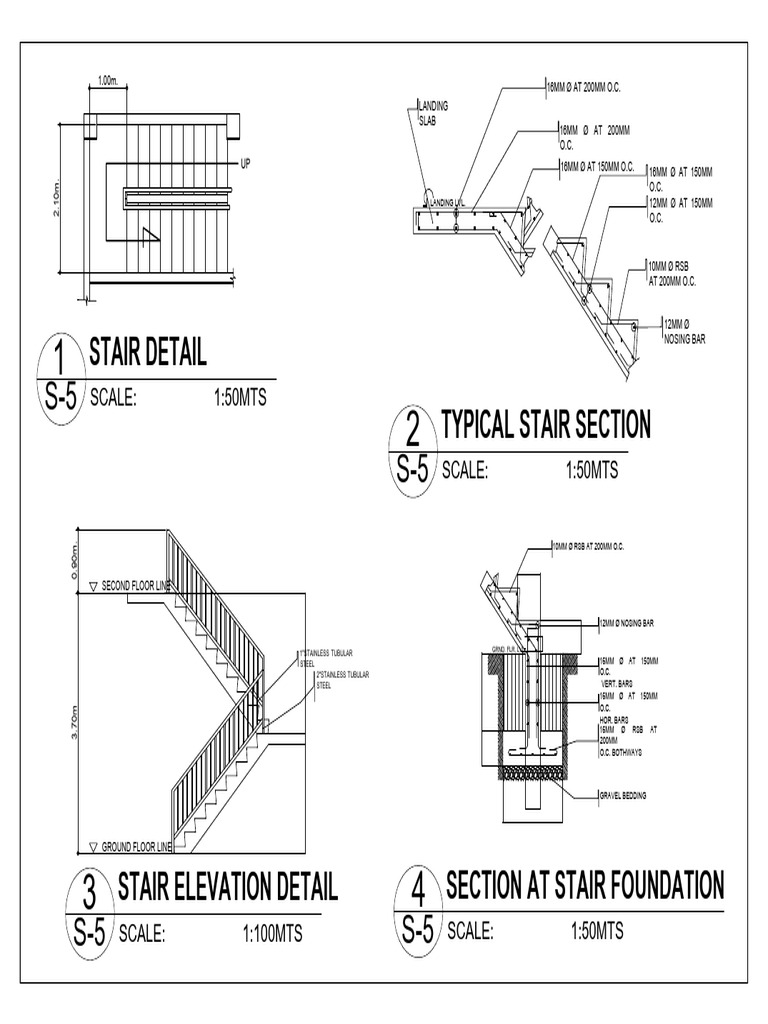 Stair Detail Typical Stair Section: Scale: 1:50MTS | PDF | Stairs ...