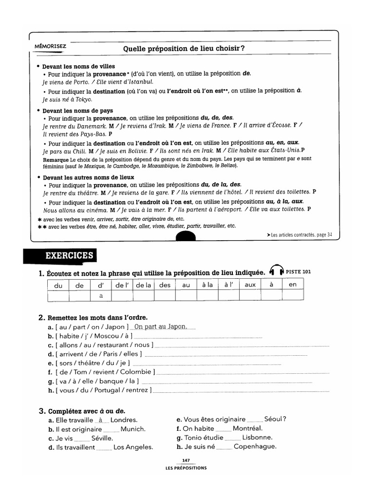 Prépositions de lieu : villes et pays | PDF