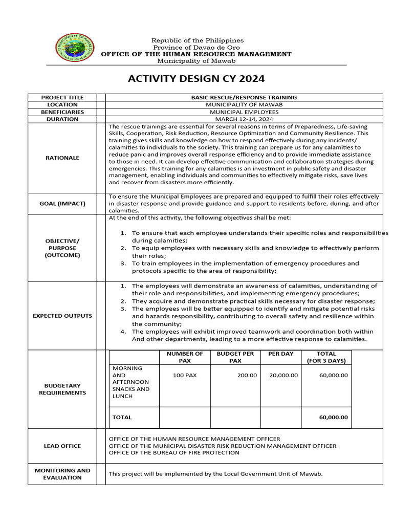 Rescue Training Activity Design Sample | PDF | Disasters | Occupational ...