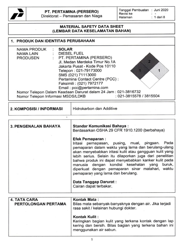 MSDS Solar PERTAMINA-2020 | PDF