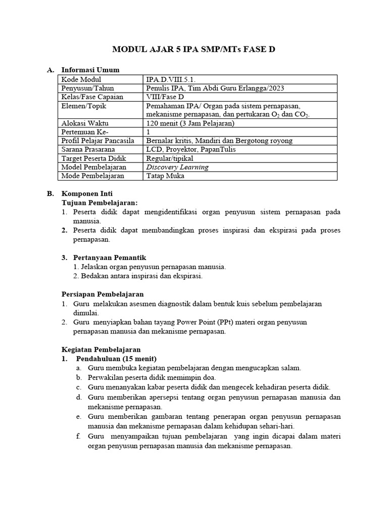 IPA SMP - MTS KLS.8 - KM-MA (Modul Ajar) - Modul Ajar IPA SMP Kelas 8 | PDF