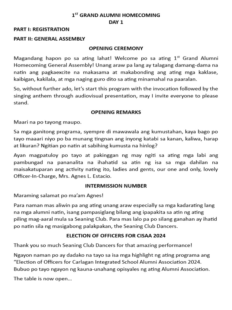 1st Grand Alumni Homecoming Program | PDF